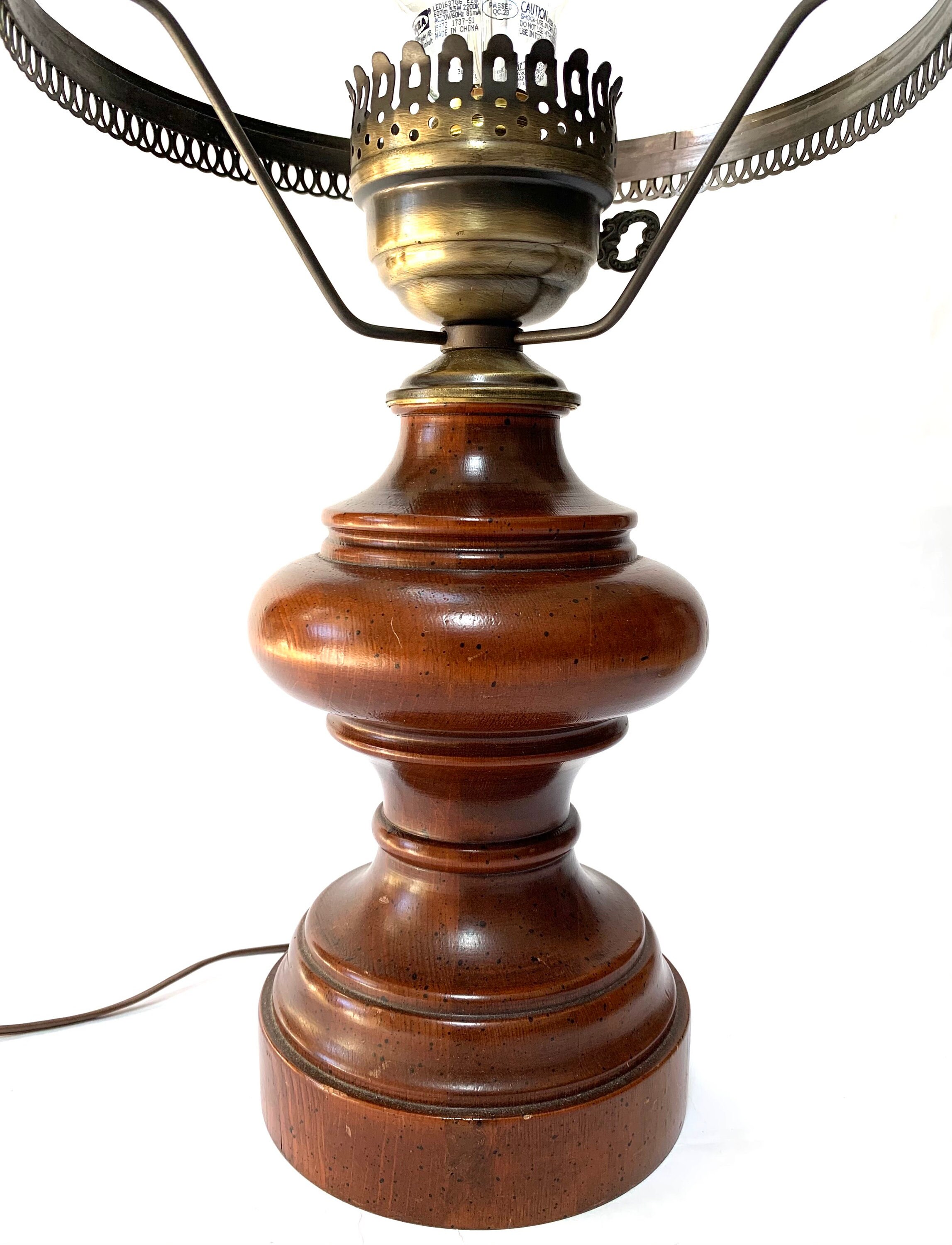 Vintage Table Lamp, Wooden Base Table Lamp With Hobnail, Mid Century ...