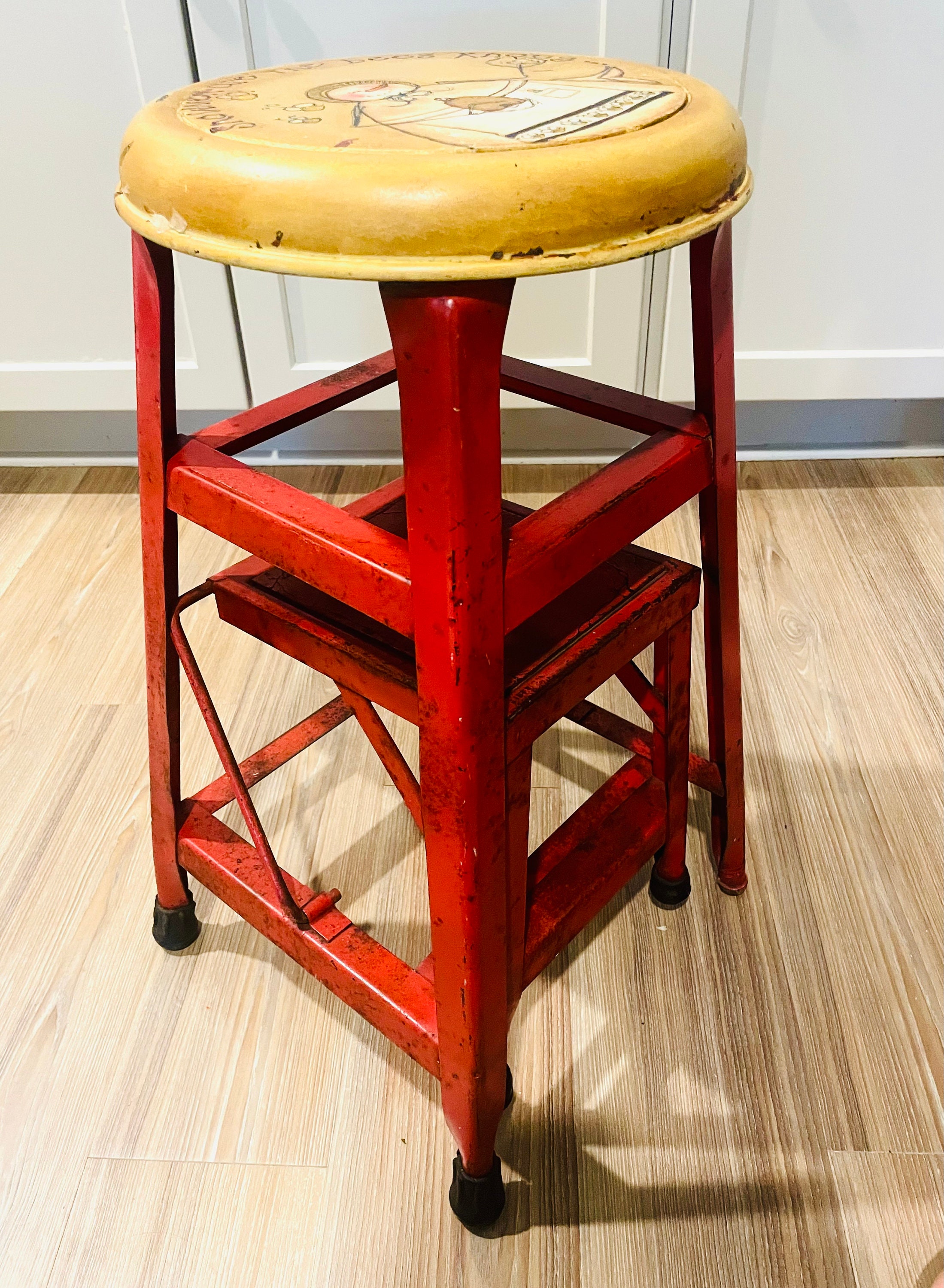 Vintage Retro Metal Step Stool, Mid Century Kitchen Folding Step Ladder ...