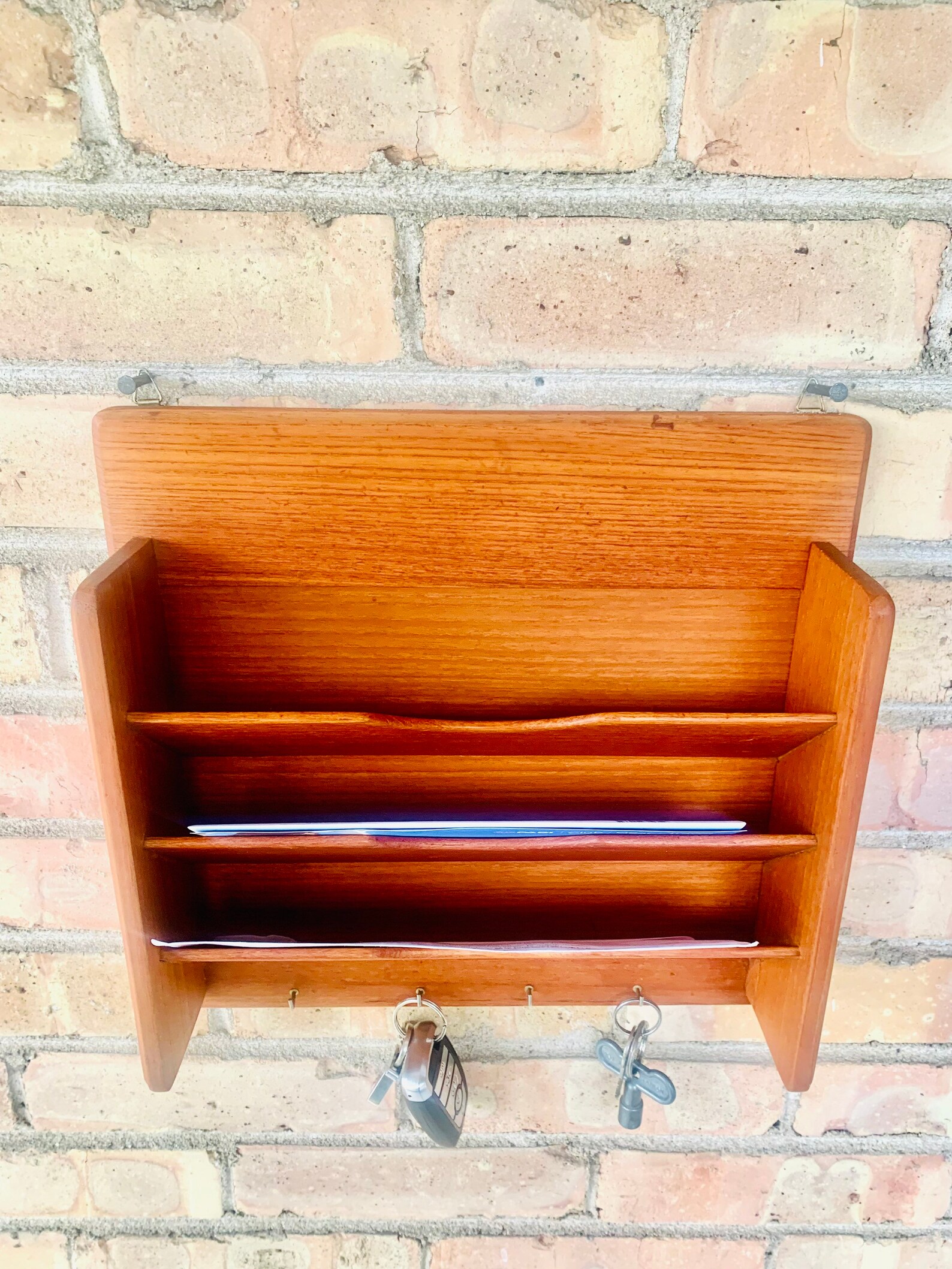 Wall Mount Letter Holder, Mail Key Sort Rack Vintage Wood Storage Box ...