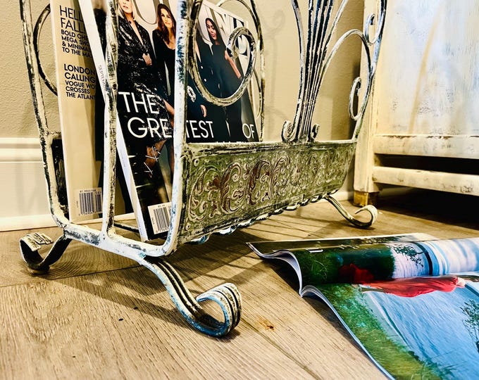 Southern Living Magazine Rack Black Metal Scroll Design Storage Holder ...