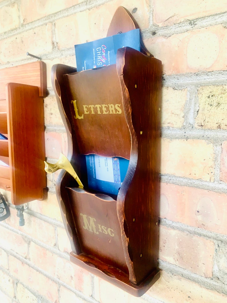 Wall Mount Letter Holder, Mail Key Sort Rack Vintage Wood Storage Box ...