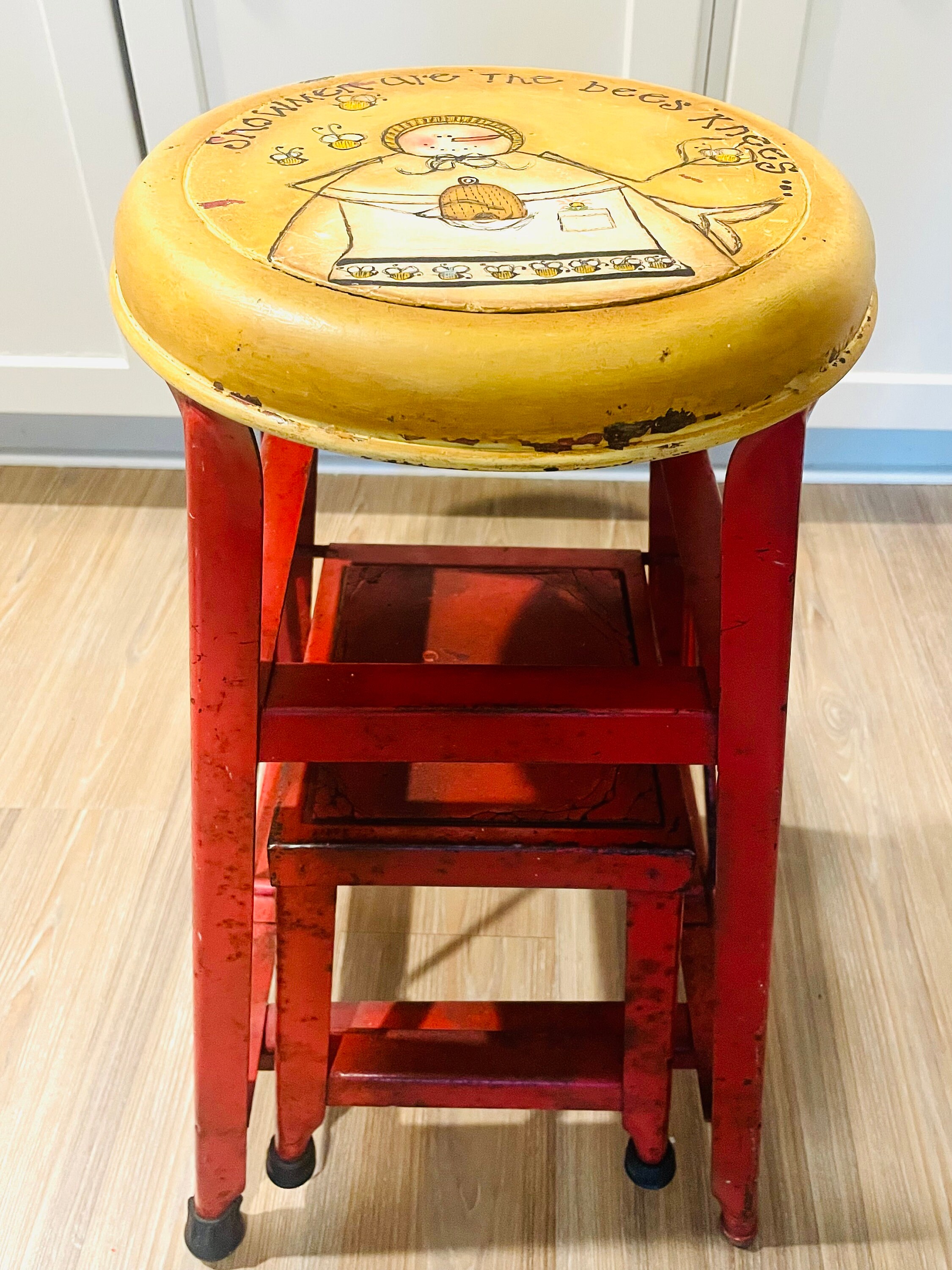 Vintage Retro Metal Step Stool, Mid Century Kitchen Folding Step Ladder ...