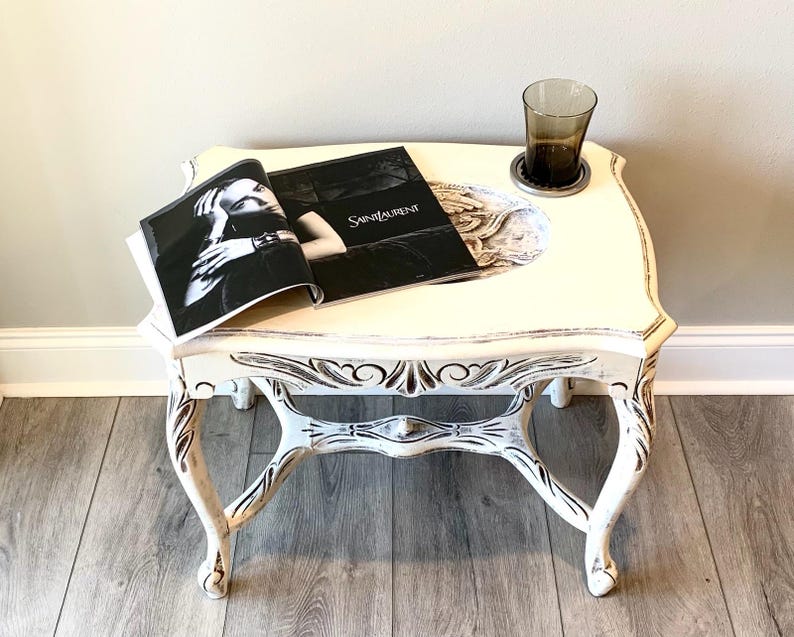 Hand Carved and Painted Vintage End Table, 3D Angel Riding on a Lion ...