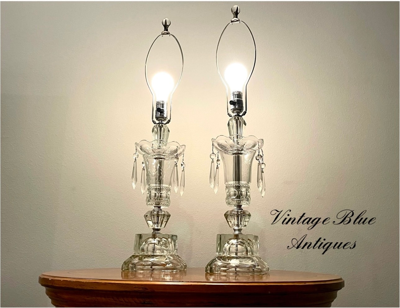 Vintage Hollywood Regency Crystal Table Lamp, Lead Crystal Prism ...