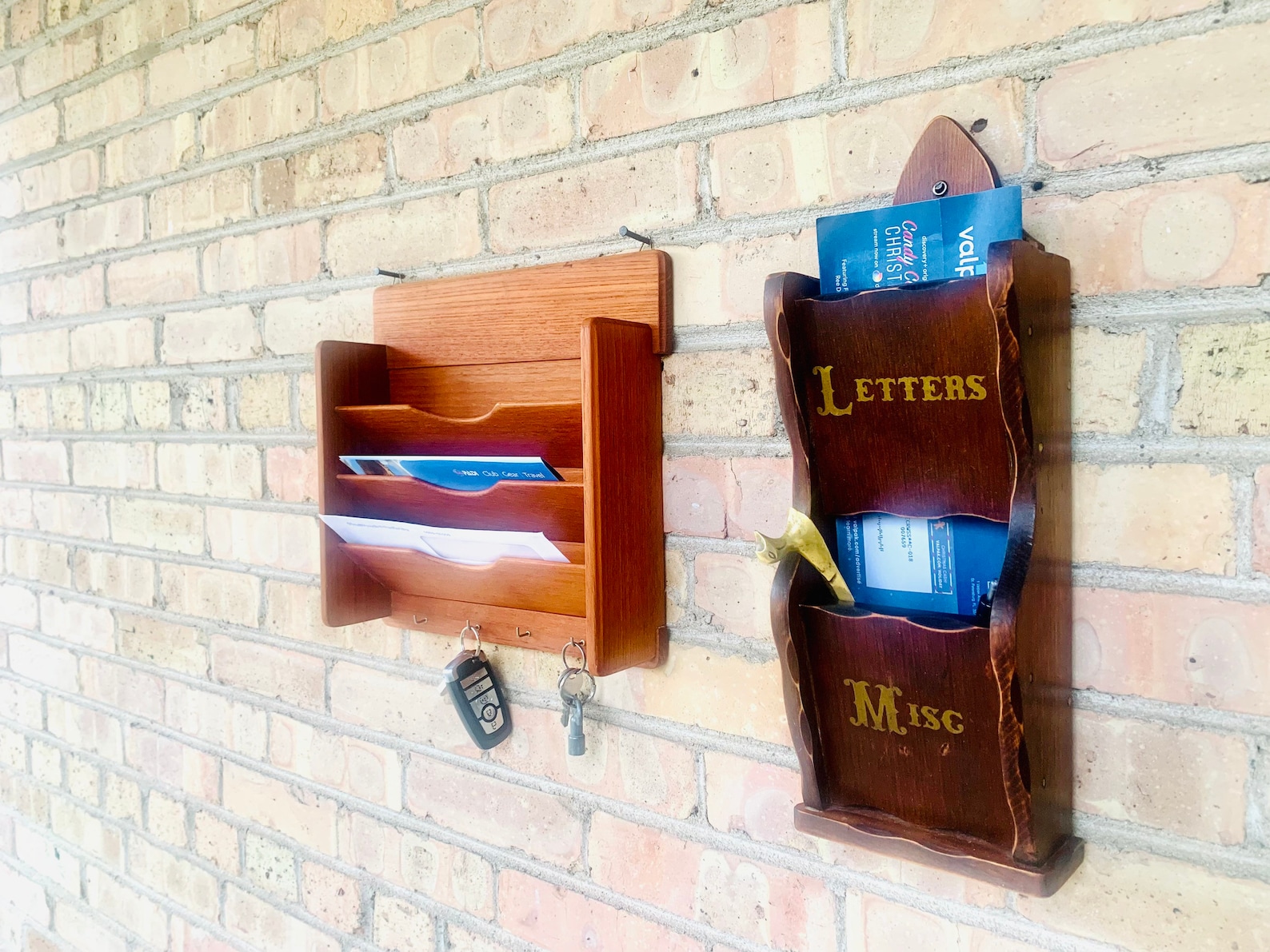 Wall Mount Letter Holder, Mail Key Sort Rack Vintage Wood Storage Box ...
