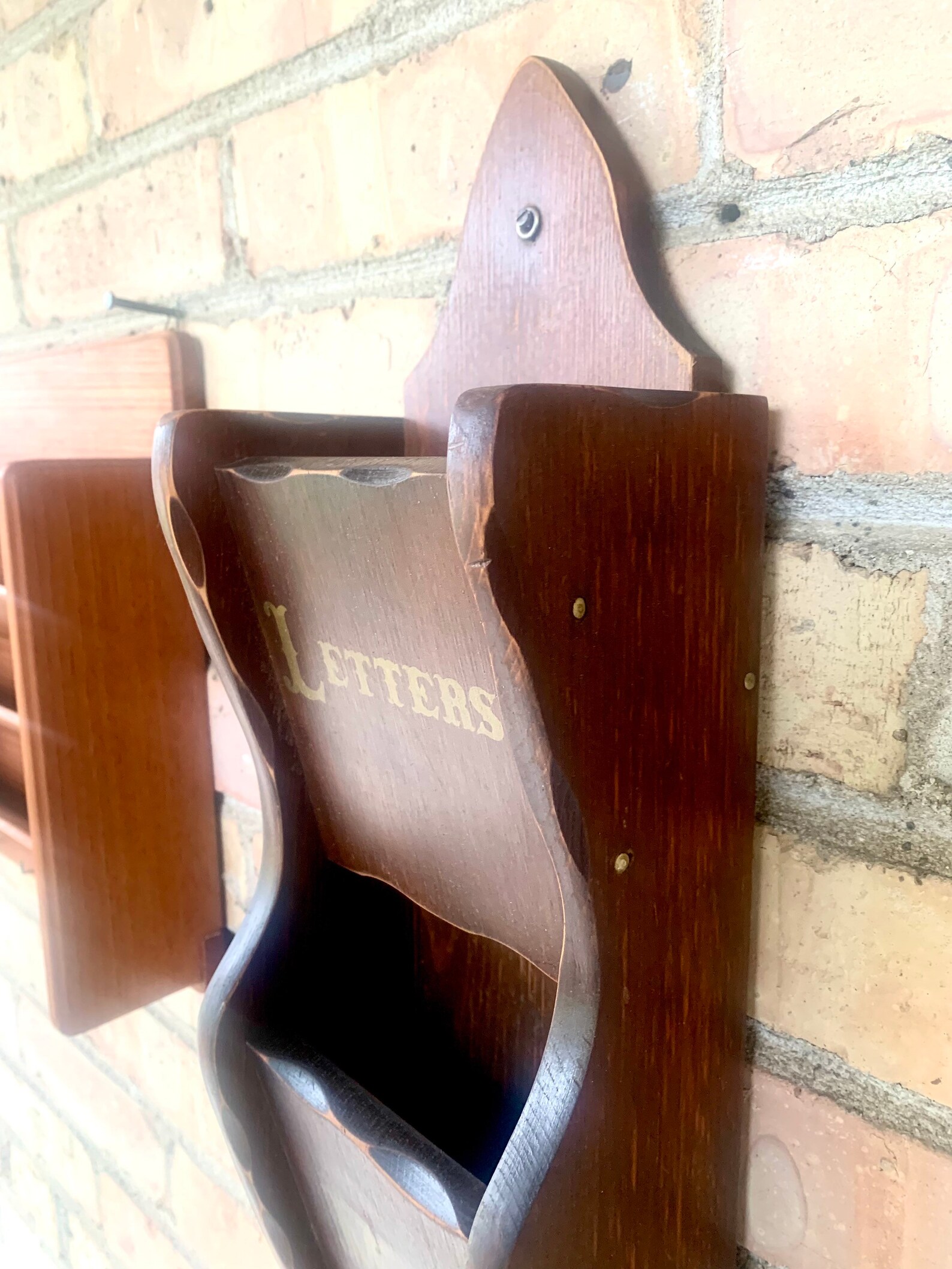 Wall Mount Letter Holder, Mail Key Sort Rack Vintage Wood Storage Box ...