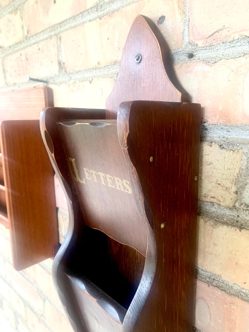 Wall Mount Letter Holder, Mail Key Sort Rack Vintage Wood Storage Box ...