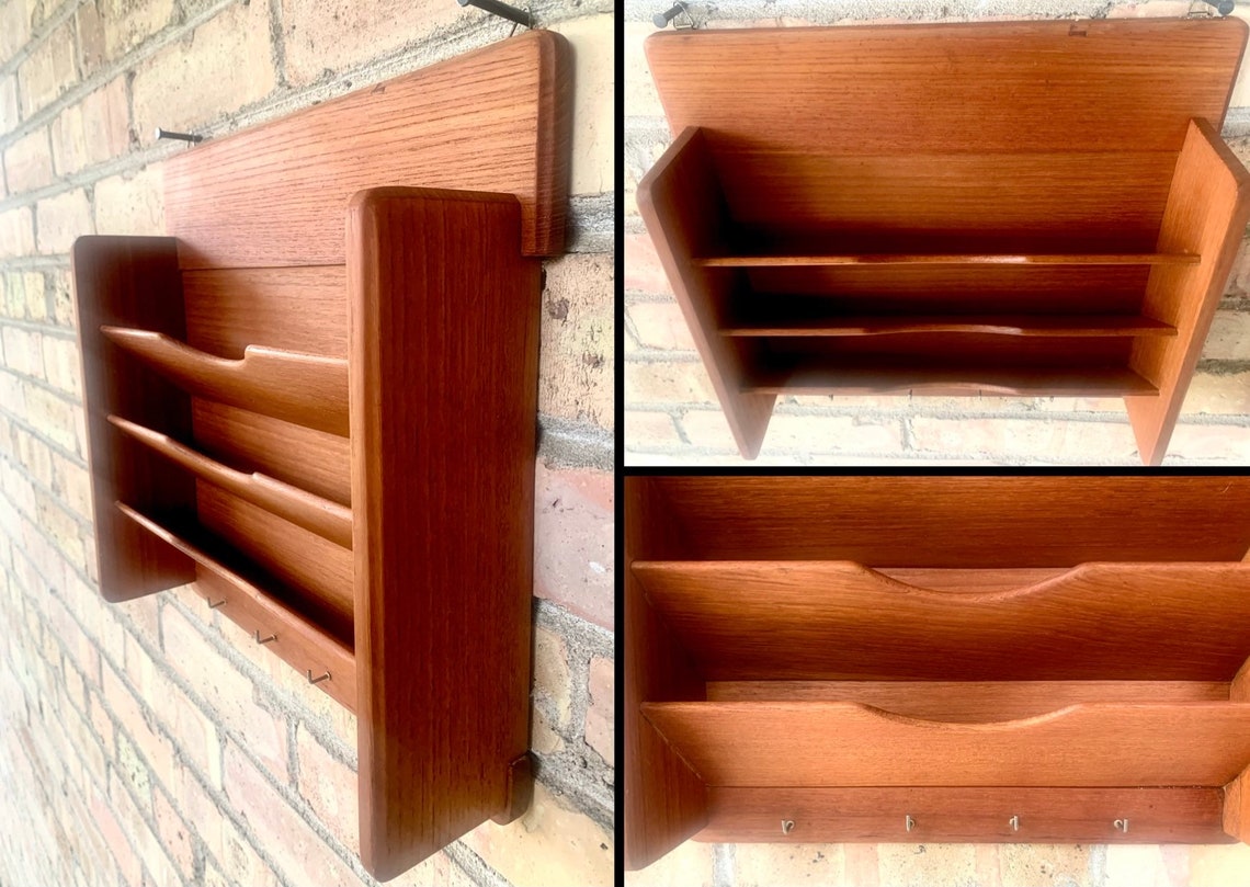 Wall Mount Letter Holder, Mail Key Sort Rack Vintage Wood Storage Box ...