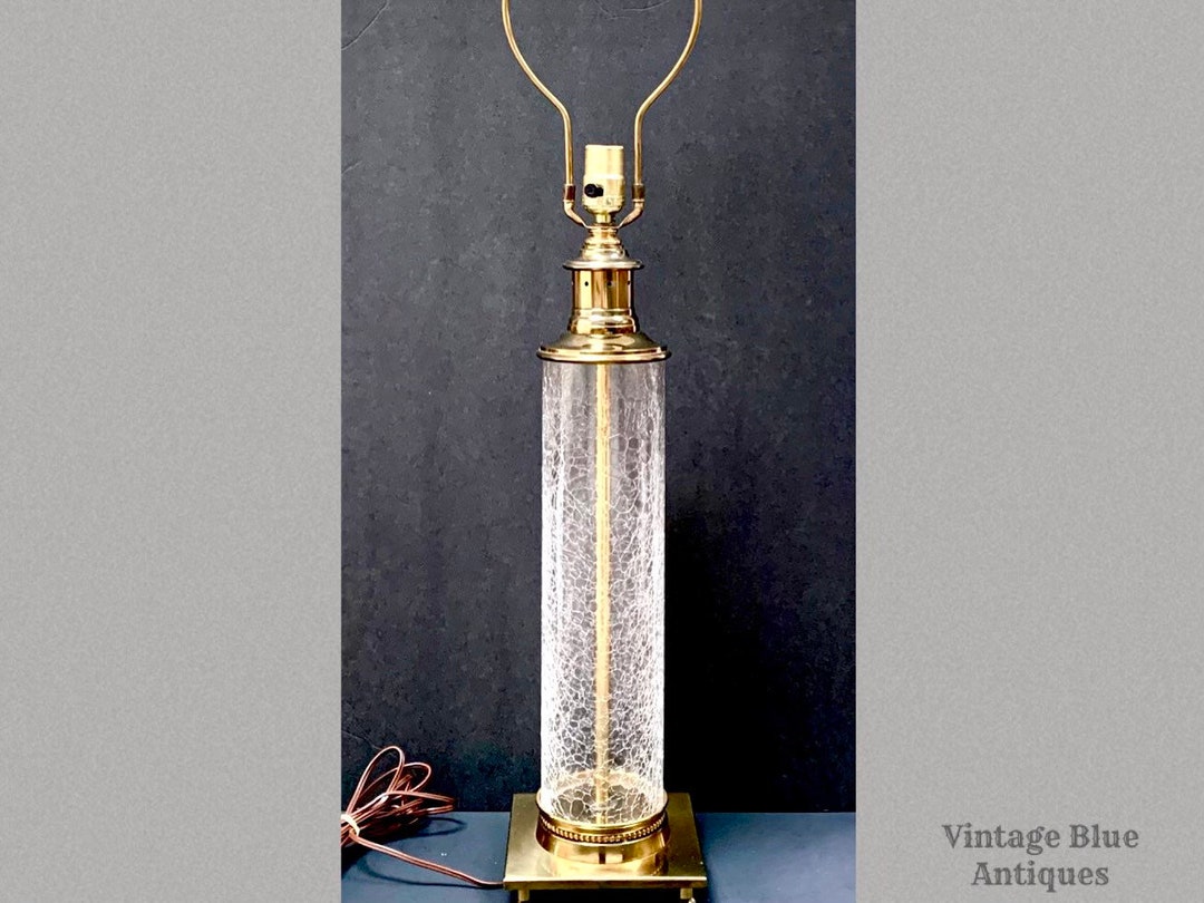 Mercury Glass Cylinder Table Lamp With Solid Brass Base, Vintage Large ...