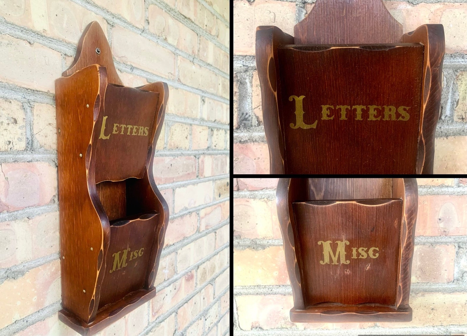 Wall Mount Letter Holder, Mail Key Sort Rack Vintage Wood Storage Box ...