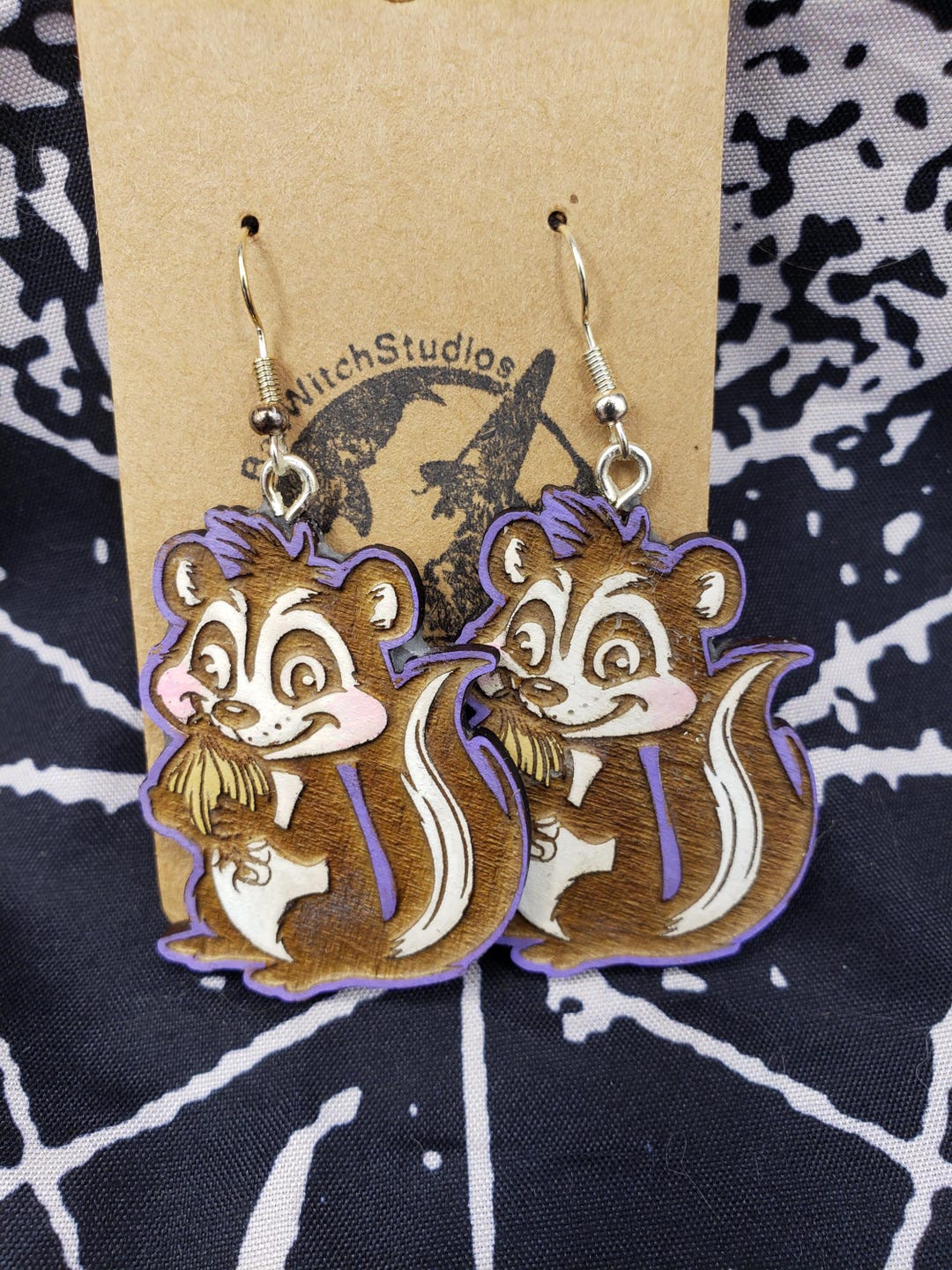 Vute Skunk With Garlic Hand-painted Wood Novelty Earrings - Etsy
