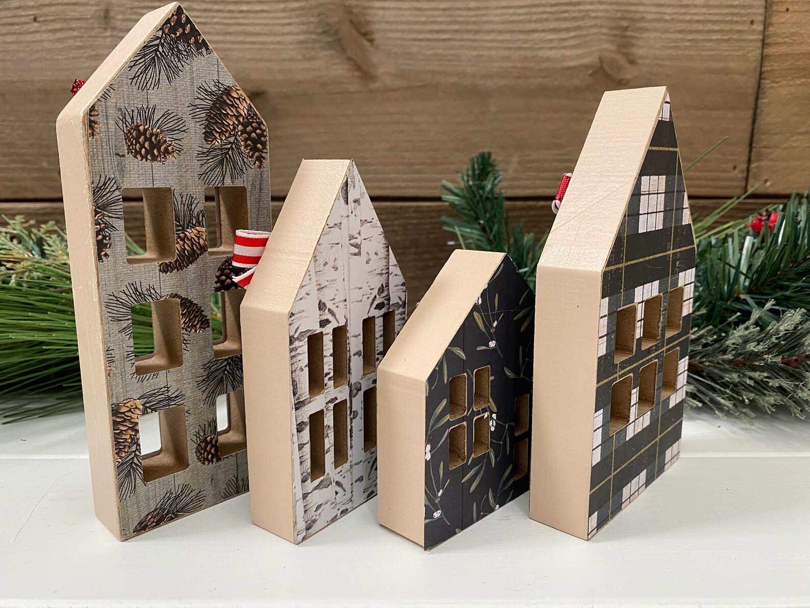 Wood Christmas Houses Set of 4 Christmas Decor Rustic | Etsy