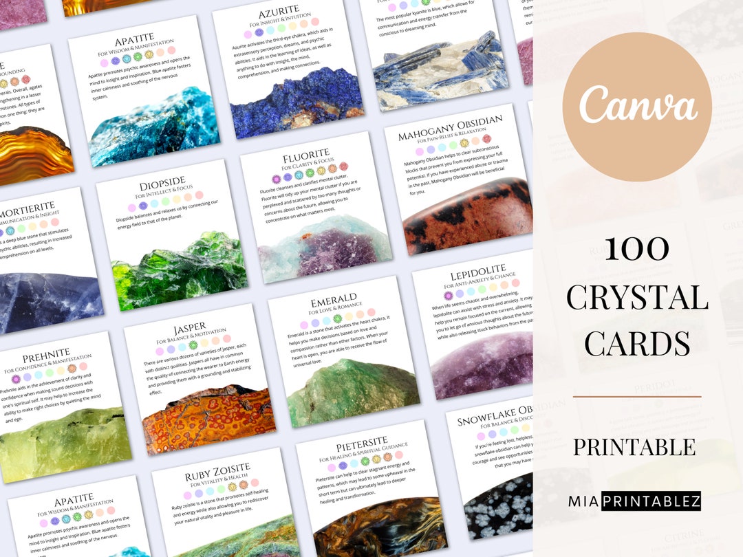 Set of 100 Printable Crystal Cards, Crystal Meaning Cards, Printable ...