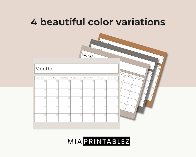 Printable Digital Download Perpetual Blank Calendar, Monthly & Weekly ...