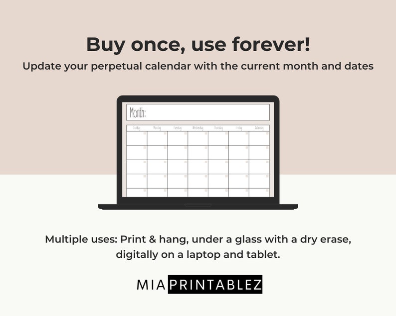 Printable Digital Download Perpetual Blank Calendar | Rae Dunn Inspired ...