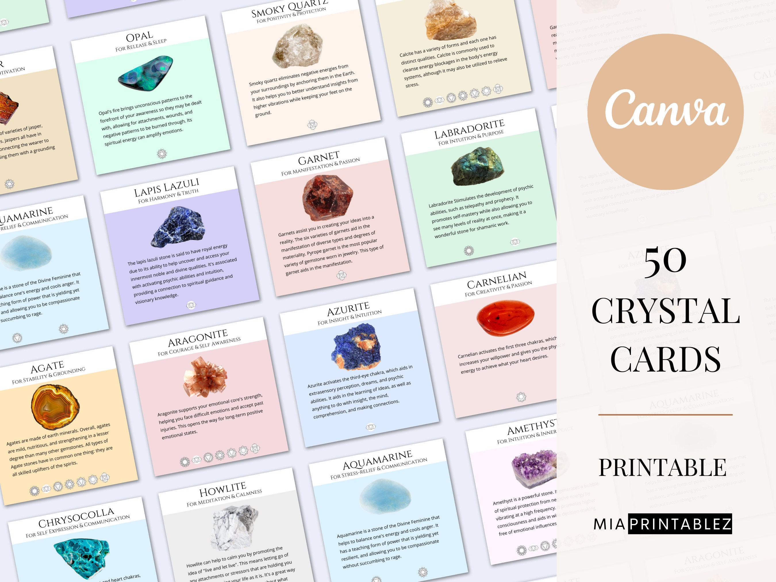 Set of 50 Printable Crystal Cards, Crystal Meaning Cards, Printable ...
