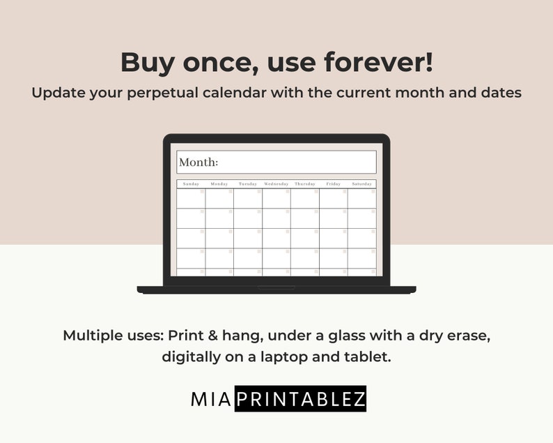 Printable Perpetual Blank Calendar | Monthly & Weekly Planner | Instant ...