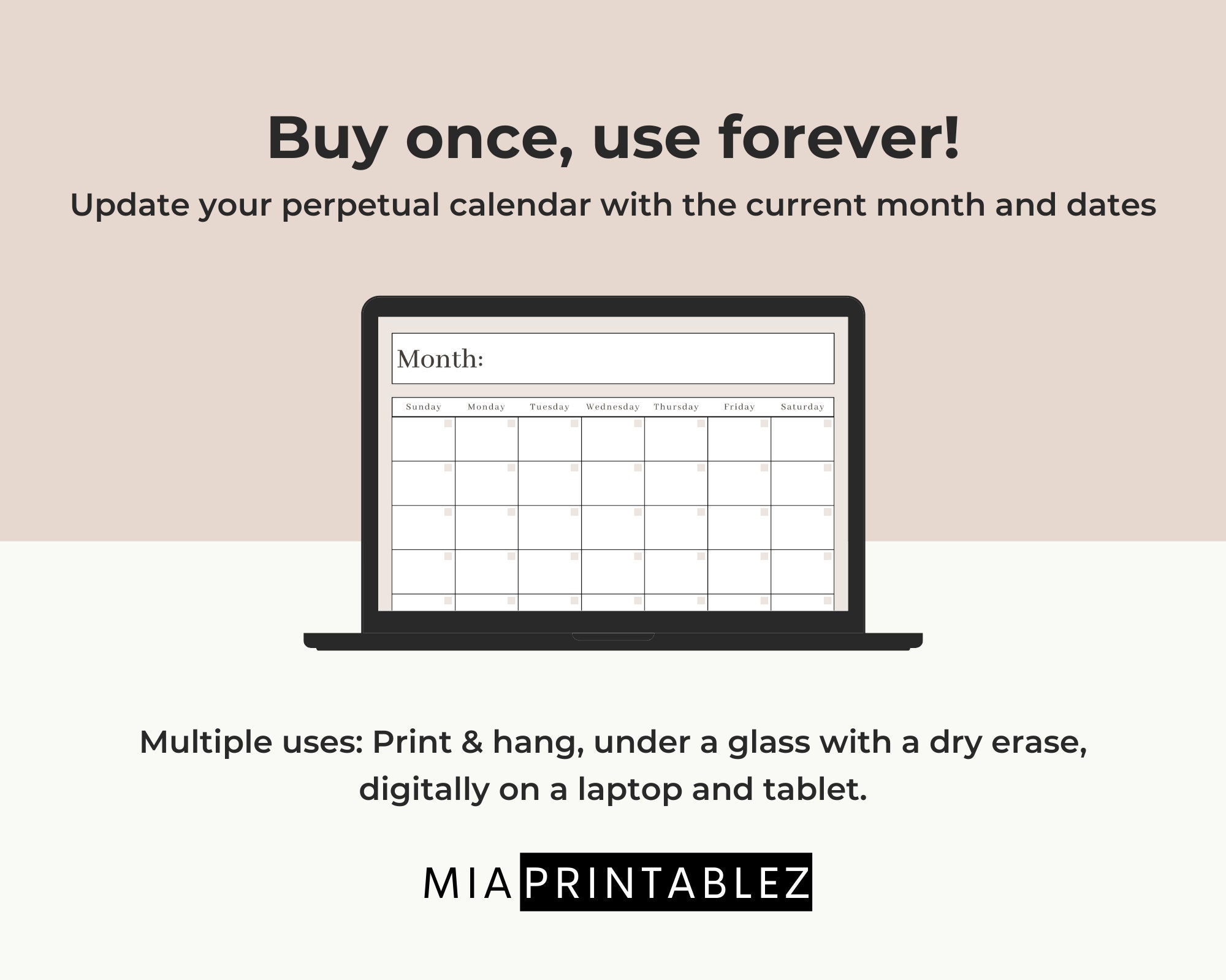 Printable Perpetual Blank Calendar | Monthly & Weekly Planner | Instant ...