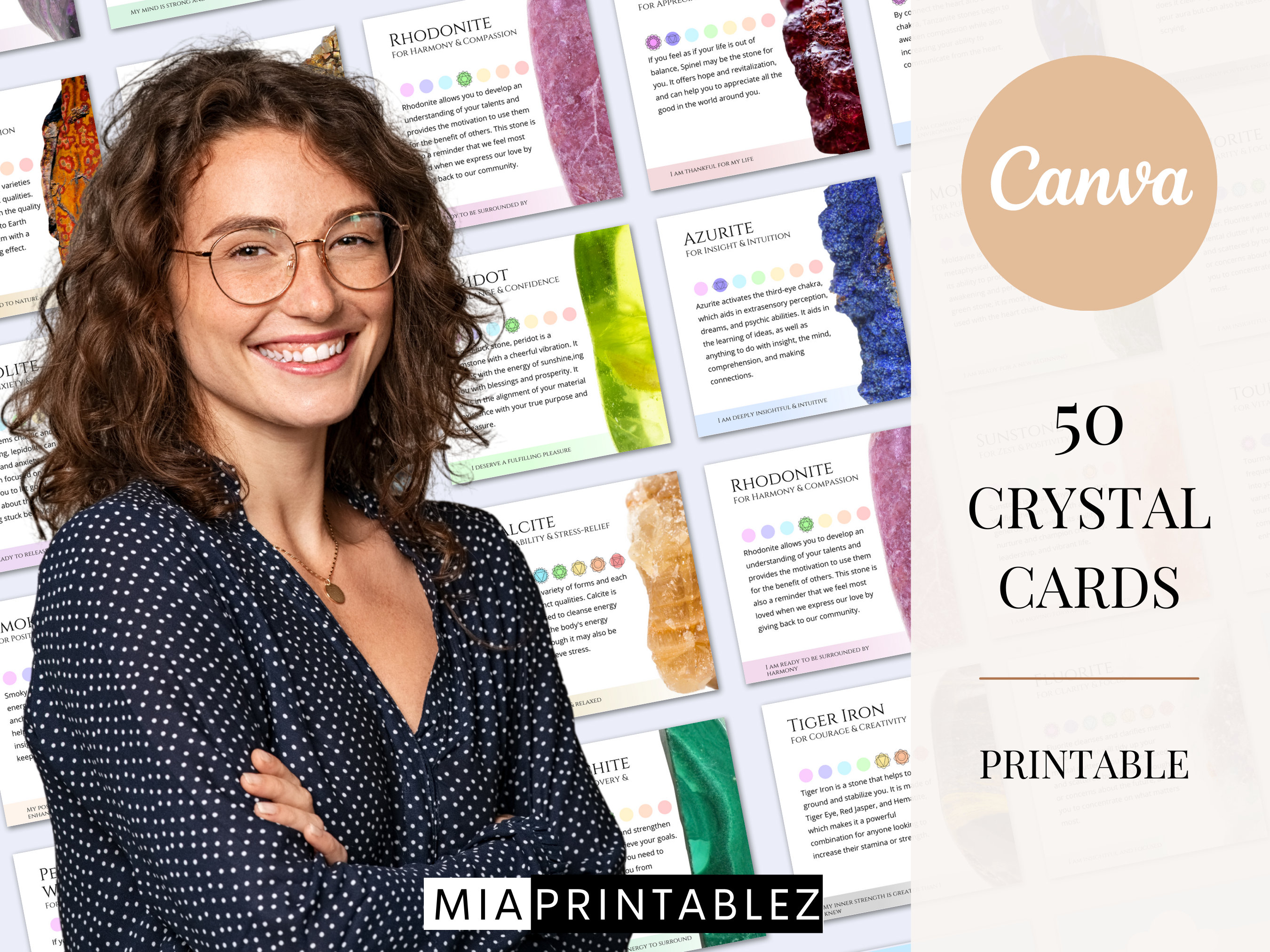 Set of 50 Printable Crystal Cards, Crystal Meaning Cards, Printable ...