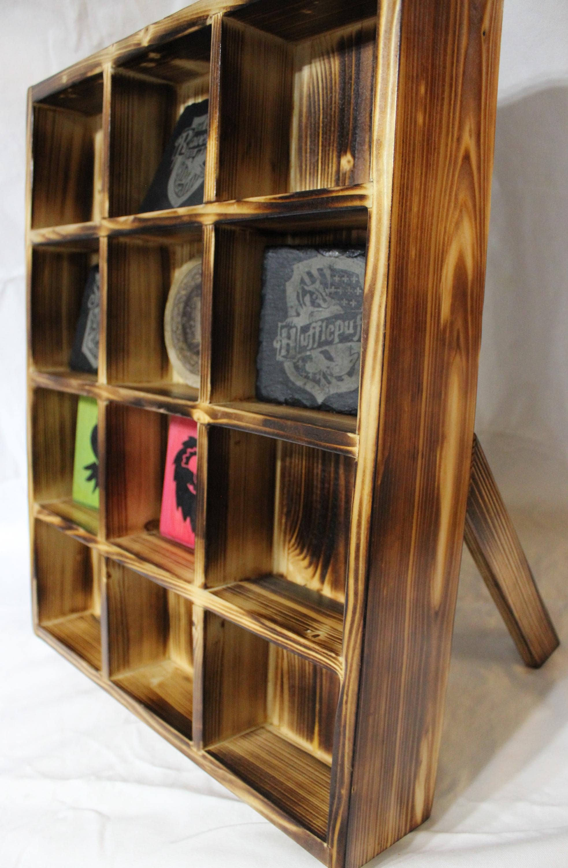 Crate Style Vender Display Shelf, Portable Coaster Display, Burnt Wood ...