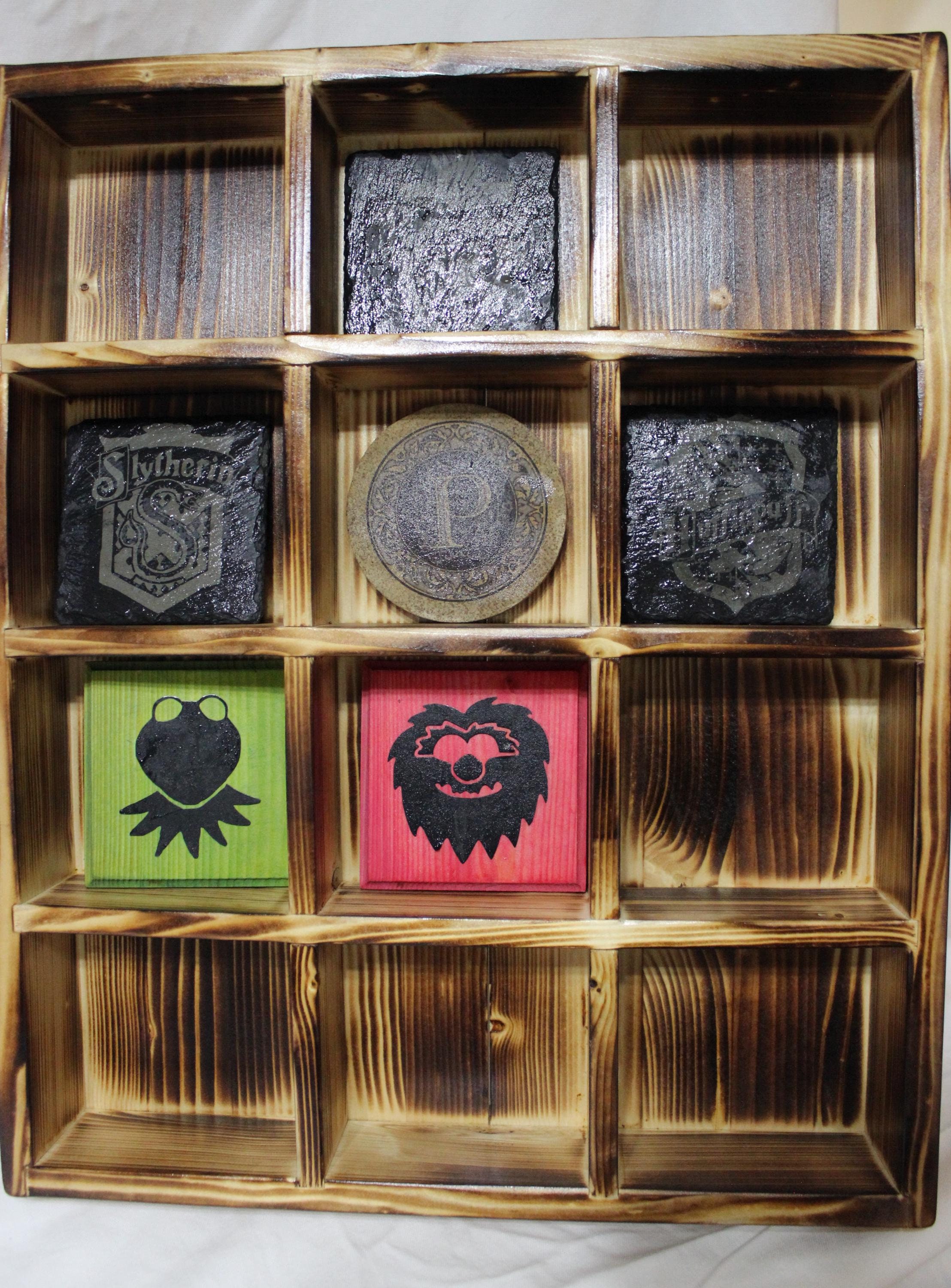 Crate Style Vender Display Shelf, Portable Coaster Display, Burnt Wood ...