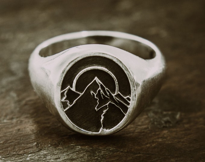 Mountain Sterling Silver Signet Ring | Man Woman Boyfriend Jewelry Gift ...