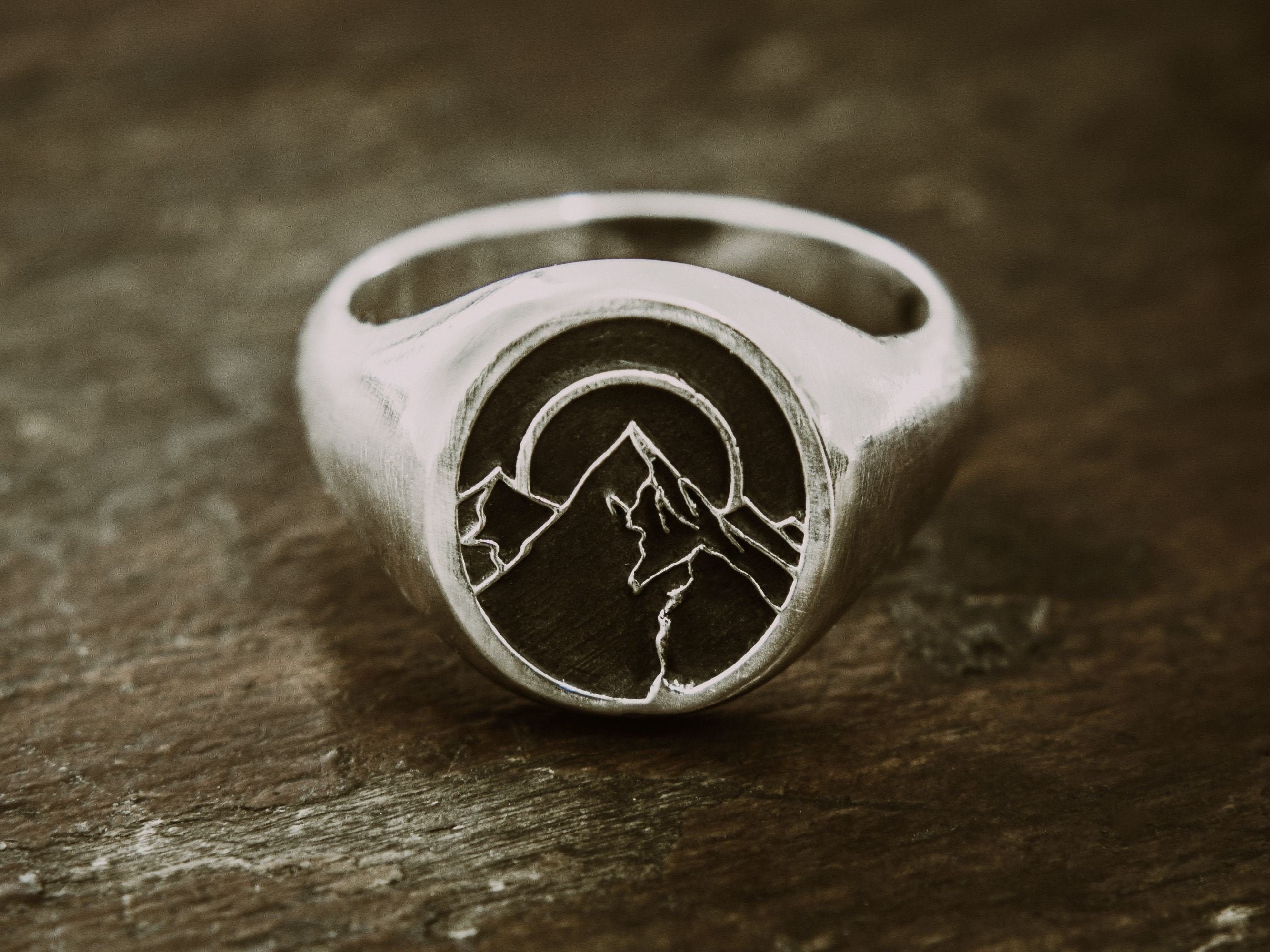 Mountain Sterling Silver Signet Ring Man Woman Boyfriend - Etsy