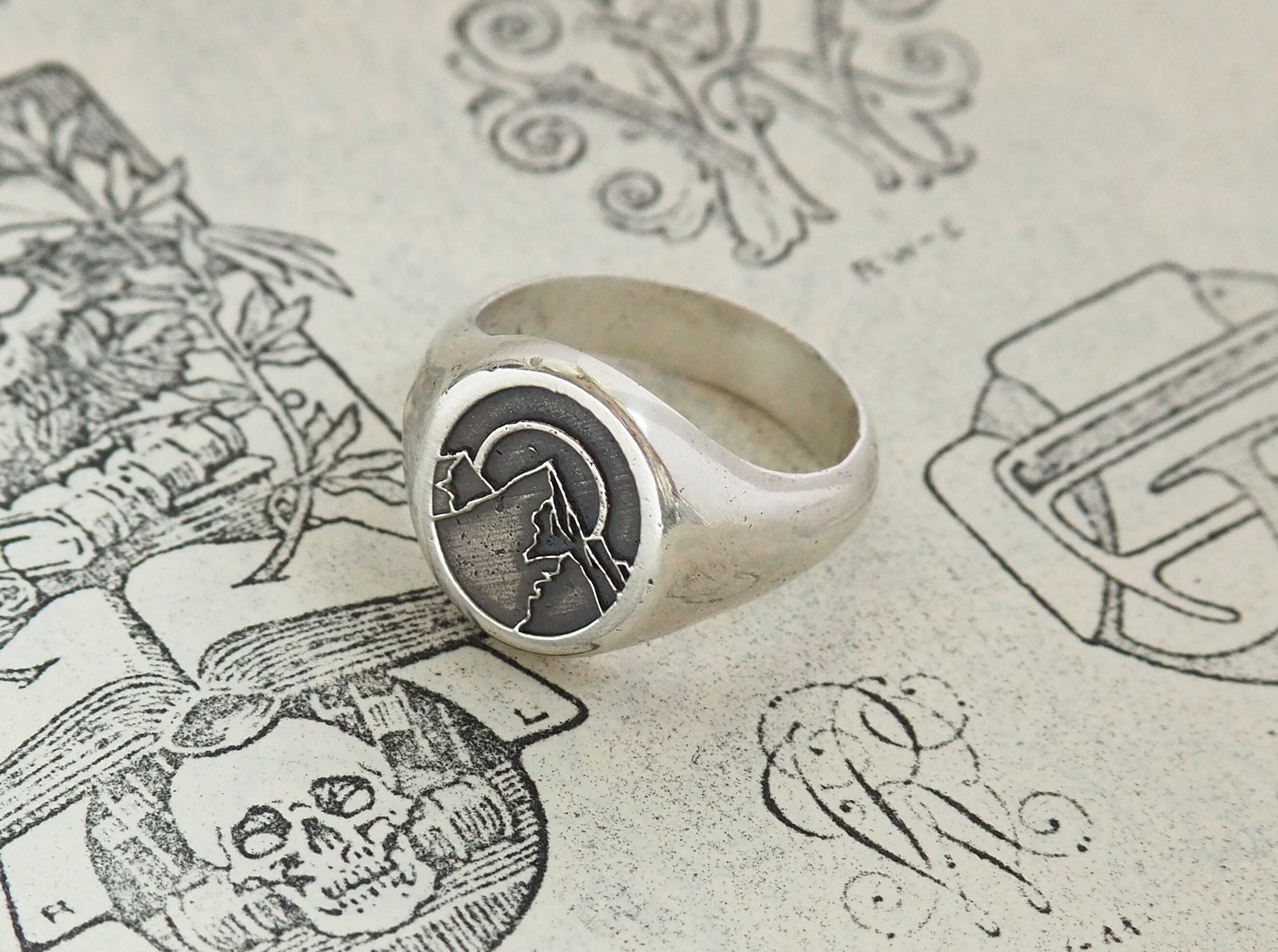 Mountain Sterling Silver Signet Ring Man Woman Boyfriend - Etsy