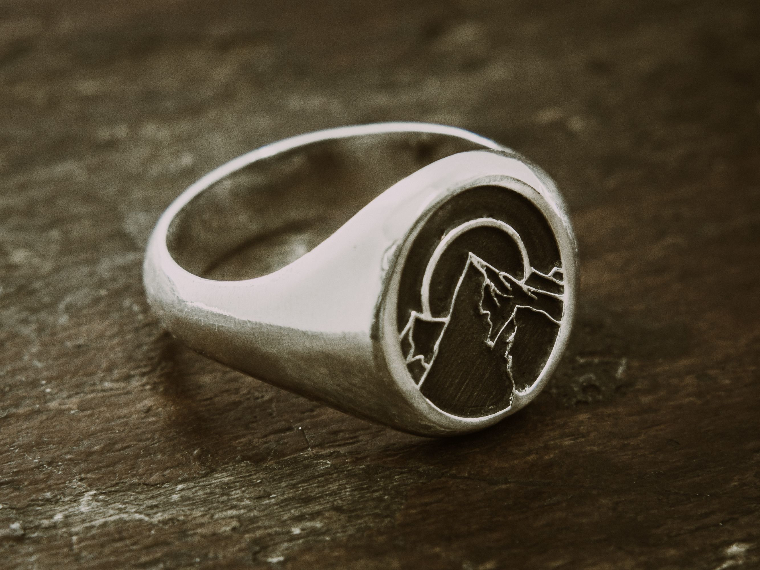 Mountain Sterling Silver Signet Ring Man Woman Boyfriend - Etsy