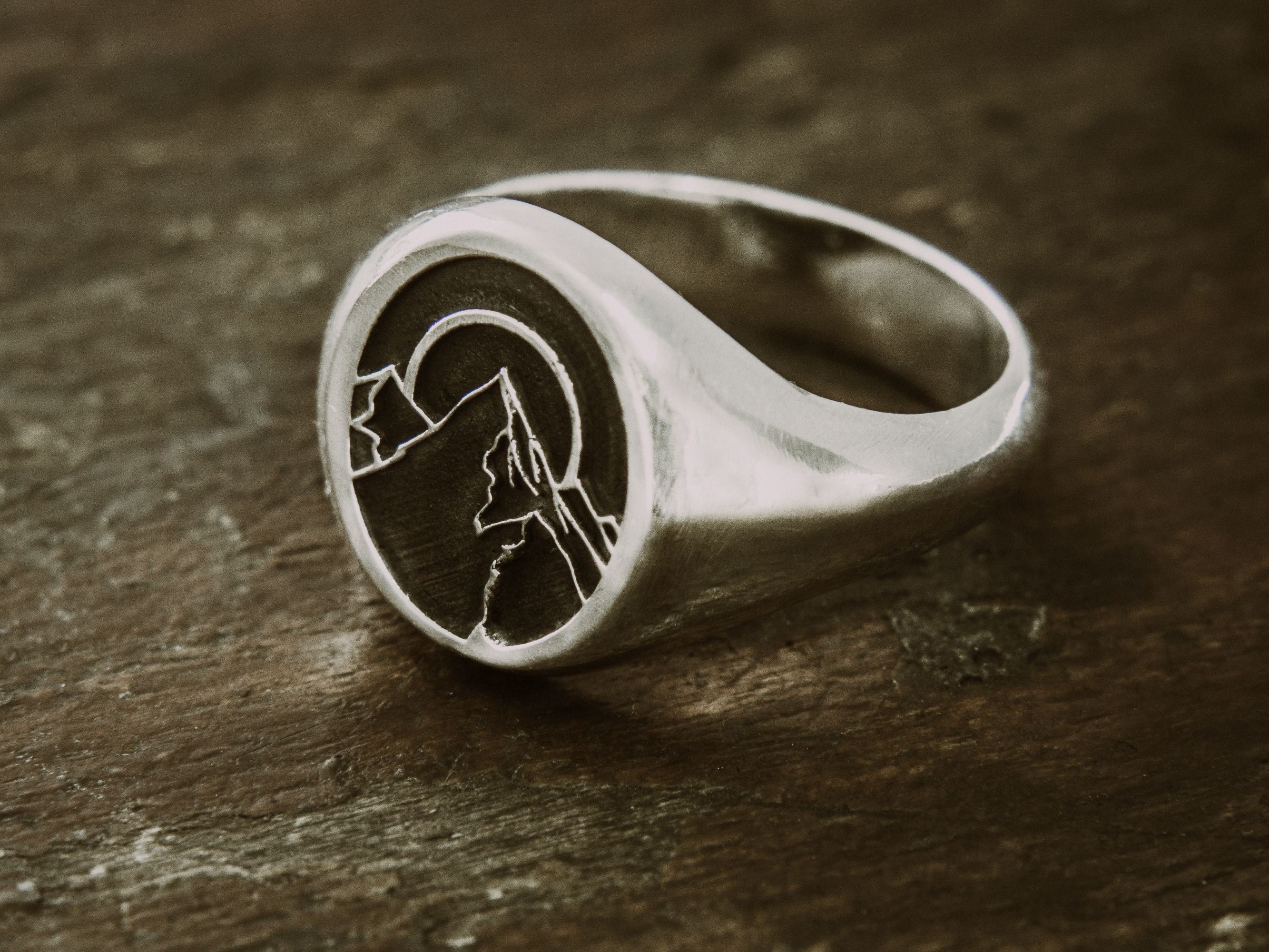 Mountain Sterling Silver Signet Ring Man Woman Boyfriend - Etsy