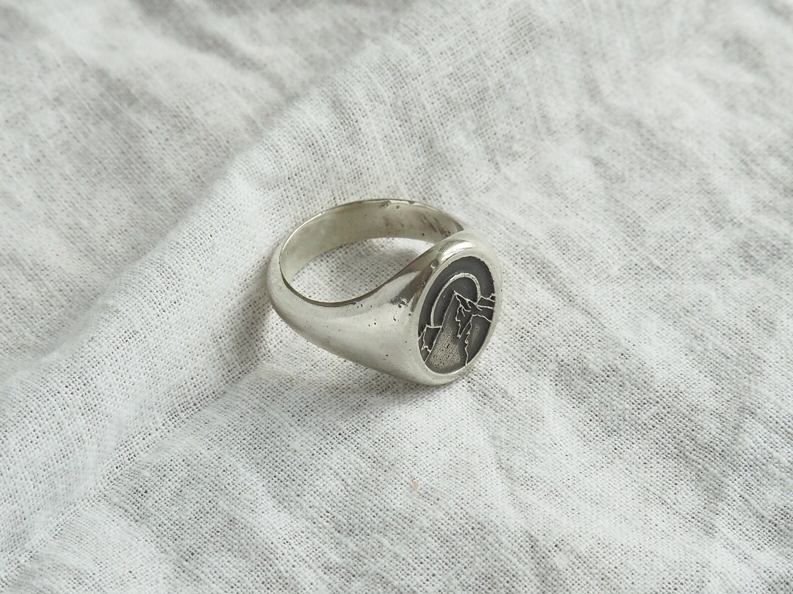 Mountain Sterling Silver Signet Ring Man Woman Boyfriend - Etsy