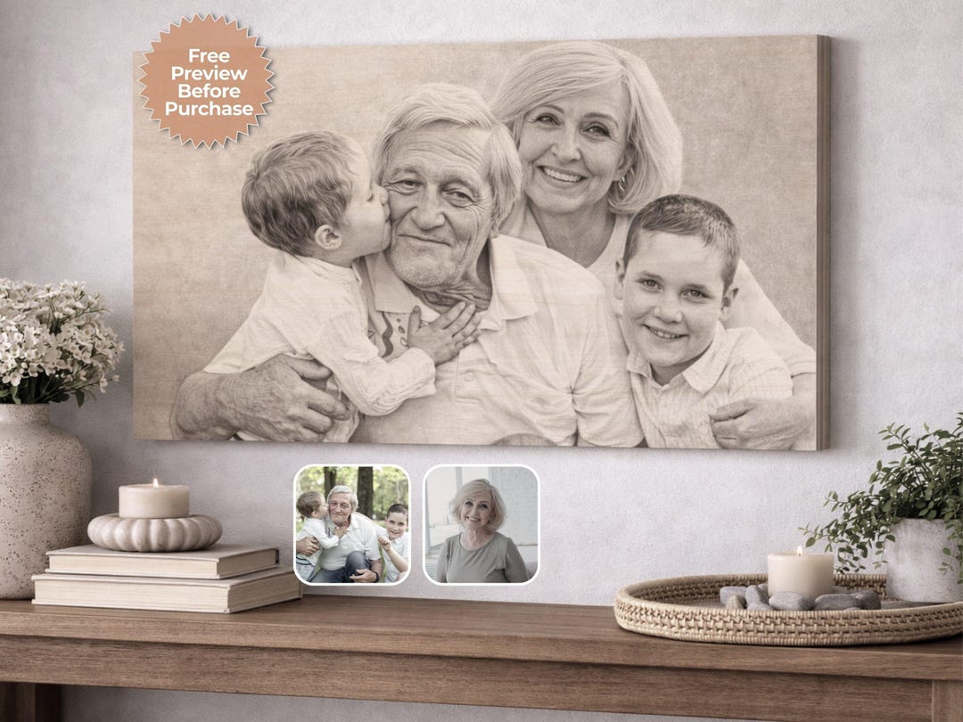 Memorial Family Portrait on Real Wood From Multiple Photos, Custom ...