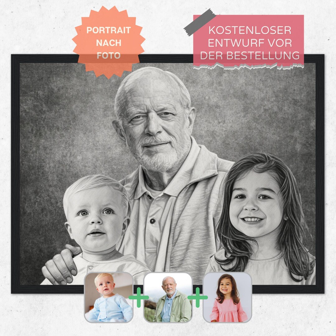 Portrait Drawing of Deceased, Family Picture With Deceased, Merging ...