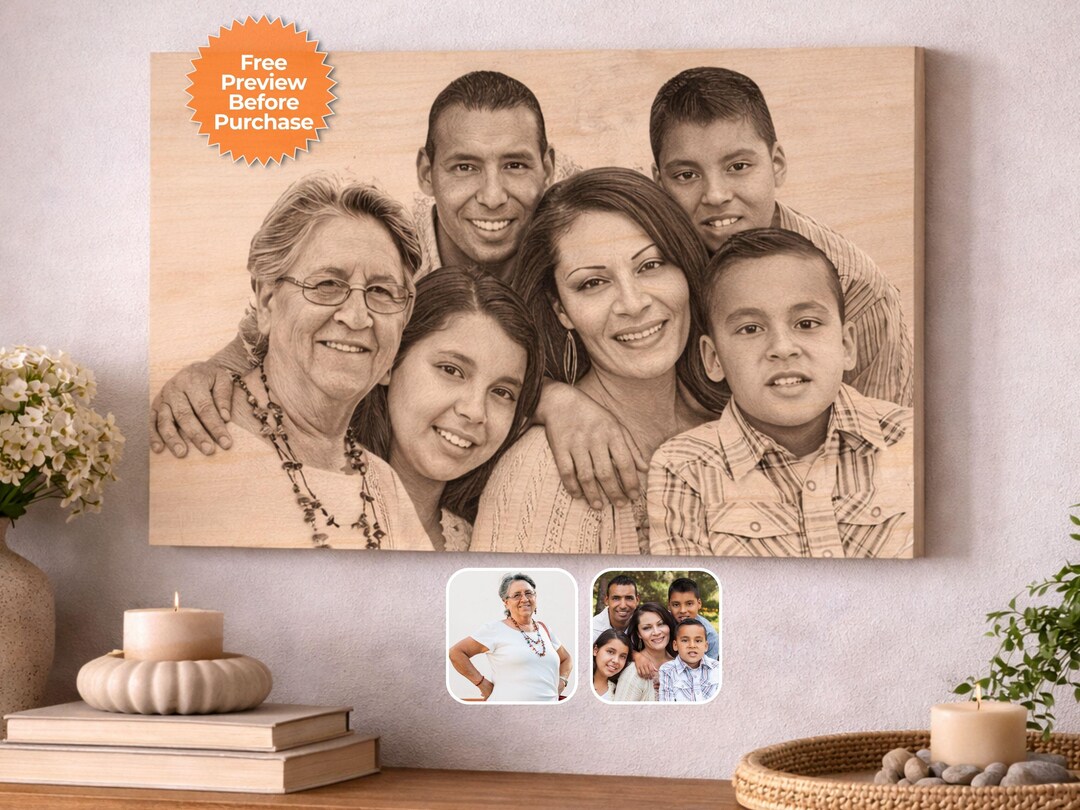 Memorial Family Portrait on Real Wood From Multiple Photos – Custom ...