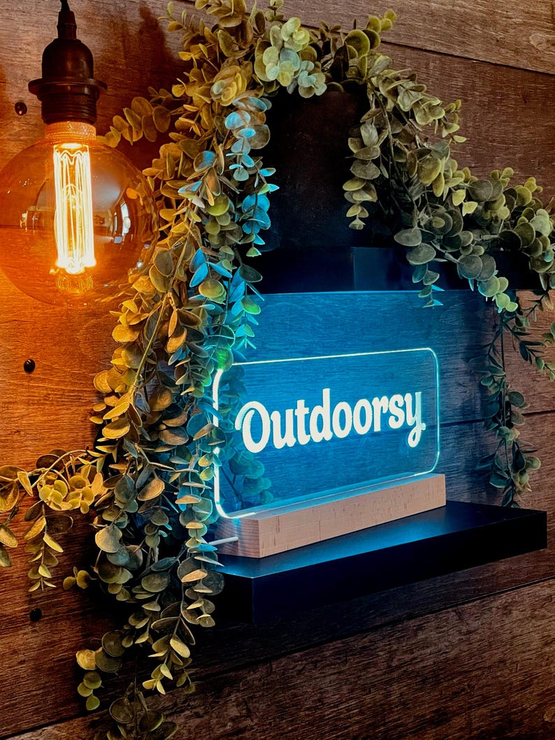 Personalised Company Logo LED Display Light With Wooden Base - 7 LED ...