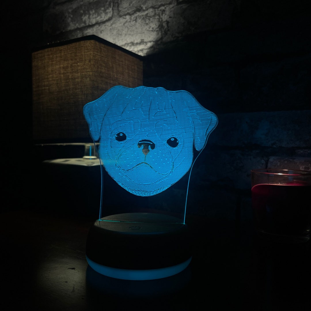 Personalised Pug Night Light, Dog Night Light, Gift for Dog Lover, Dog ...