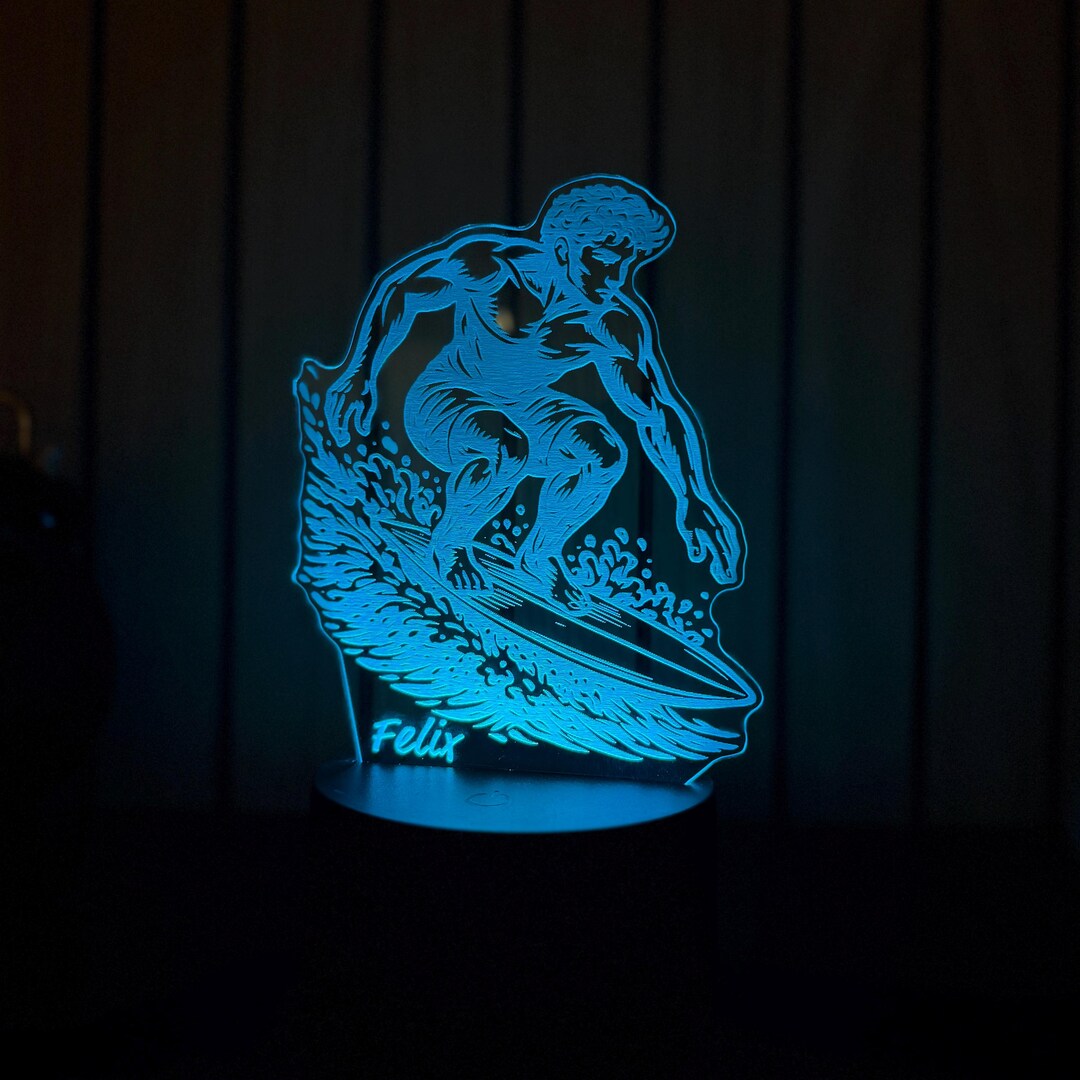 Surf LED Lamp With Remote Control - Personalised Surfer Night Light ...