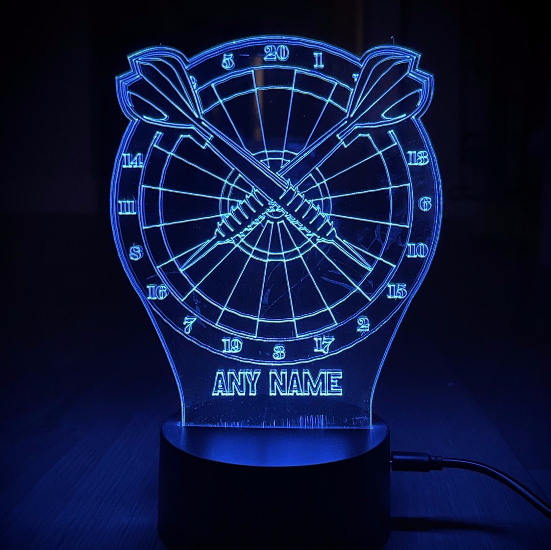 Personalised Dart Board Night Light, LED Lamp, Darts Night Light, Darts ...