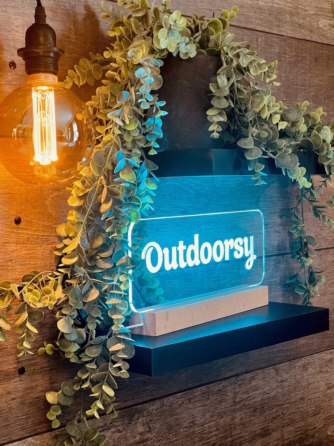 Personalised Company Logo LED Display Light With Wooden Base - 7 LED ...