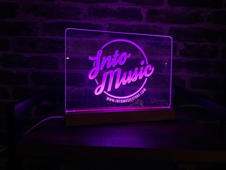 Personalised Company Logo LED Display Light With Wooden Base | Etsy UK