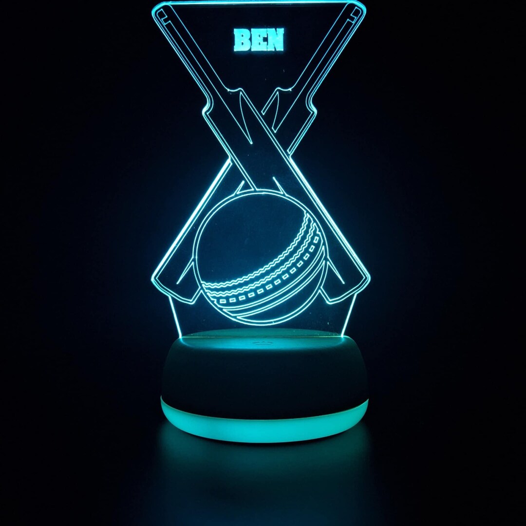 Personalised Cricket LED Lamp With RGB Controller, Unique Cricket ...