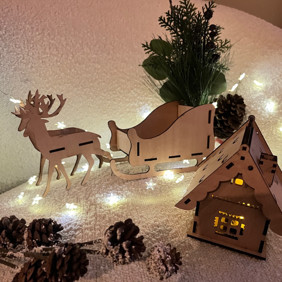 Reindeer and Sleigh Slot Together Wood Christmas Ornament, Build Your ...