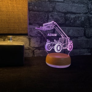 Personalised Forklift Loader Digger Night Light, LED Lamp, Farming ...