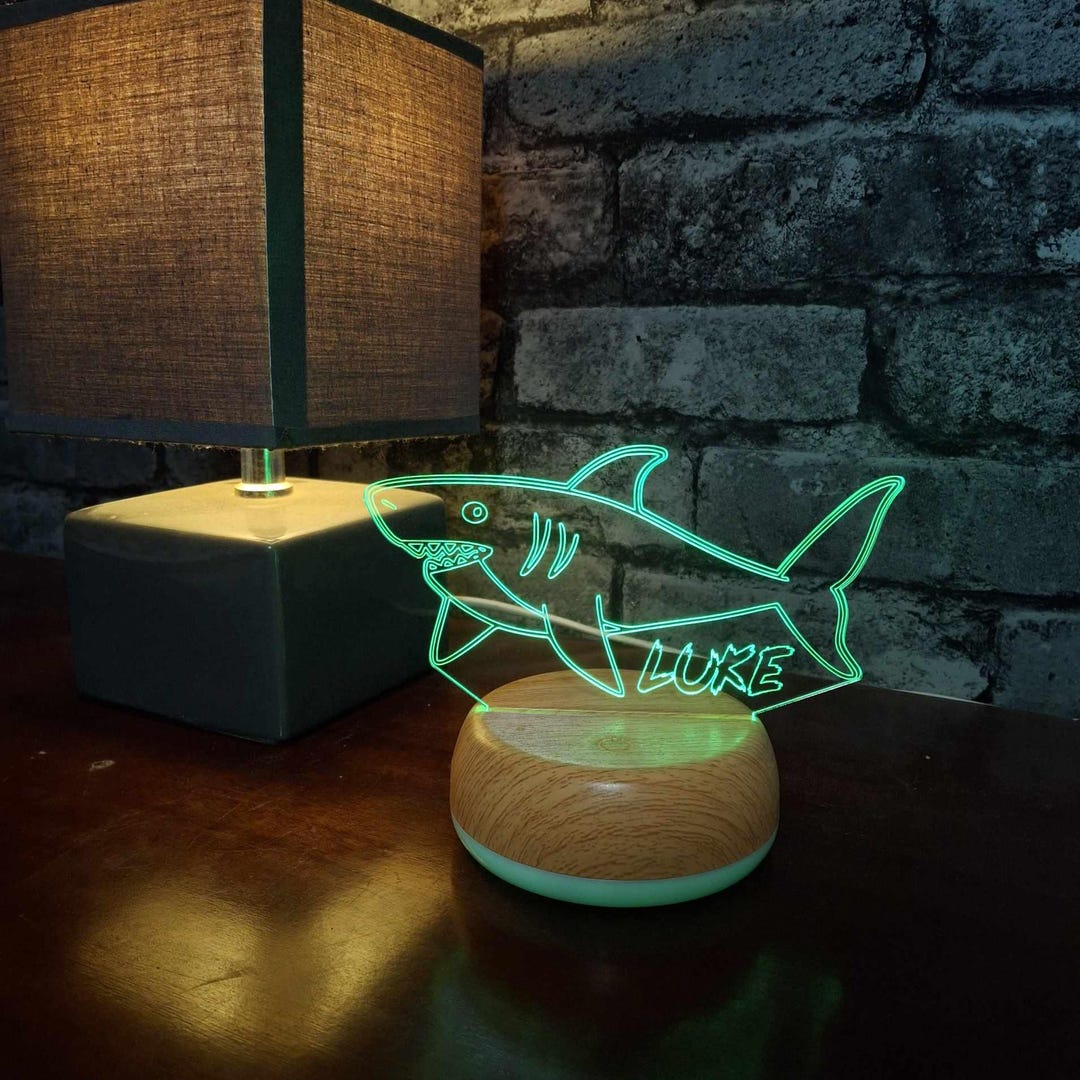 Personalised Shark LED Lamp, Shark Night Light, Ocean Theme Night Light ...