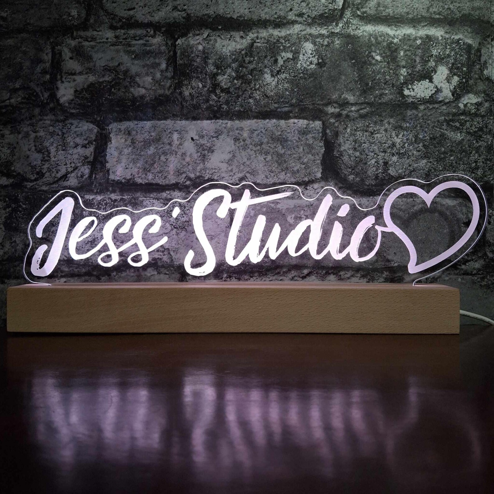Personalised Company Logo LED Display Light With Wooden Base - 7 LED ...