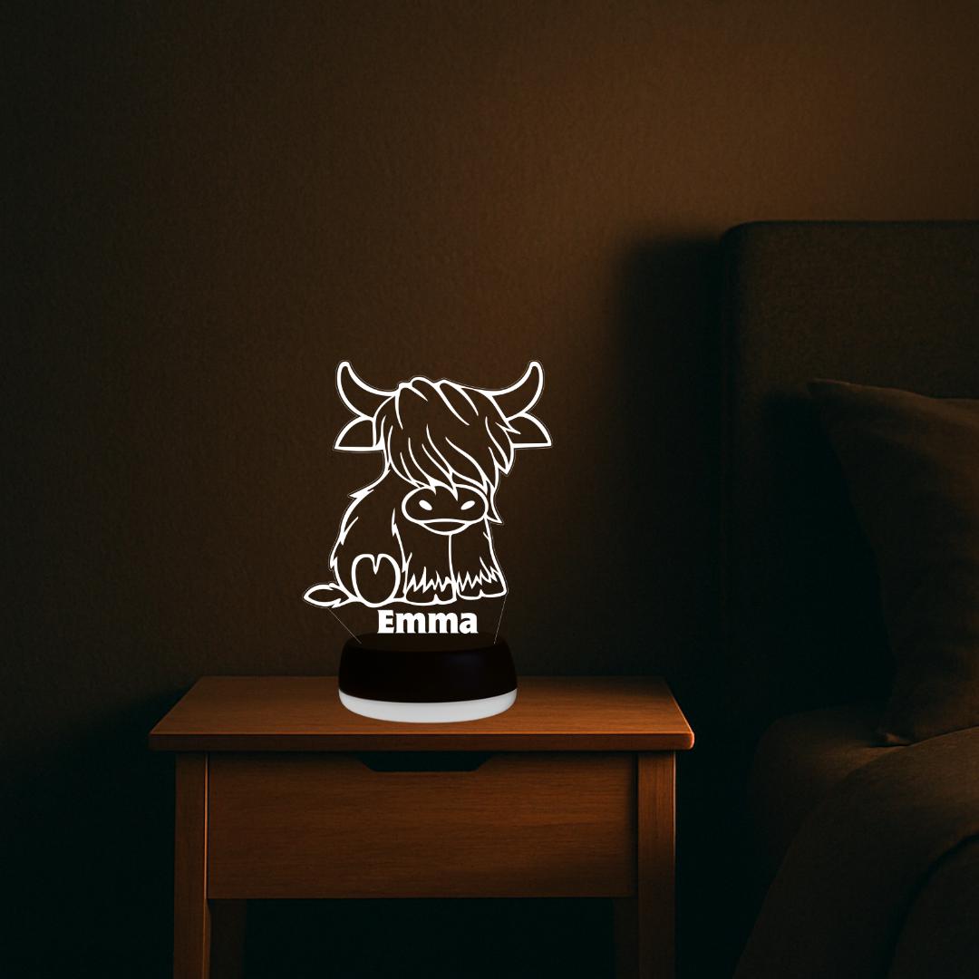 Personalised Highland Cow Night Light, Baby Gift, Gifts for Kids ...