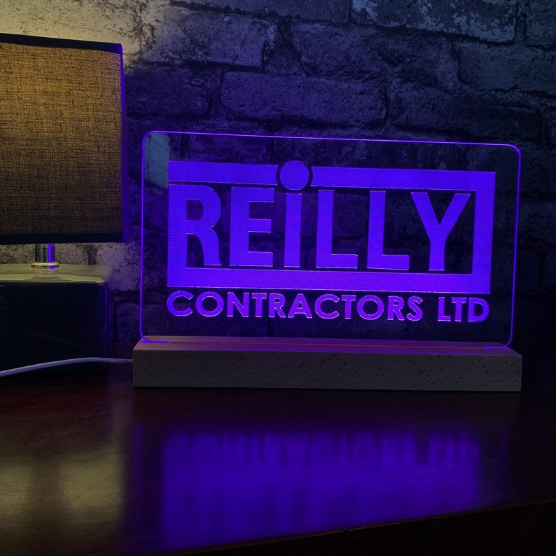 Personalised Company Logo LED Display Light With Wooden Base - Etsy