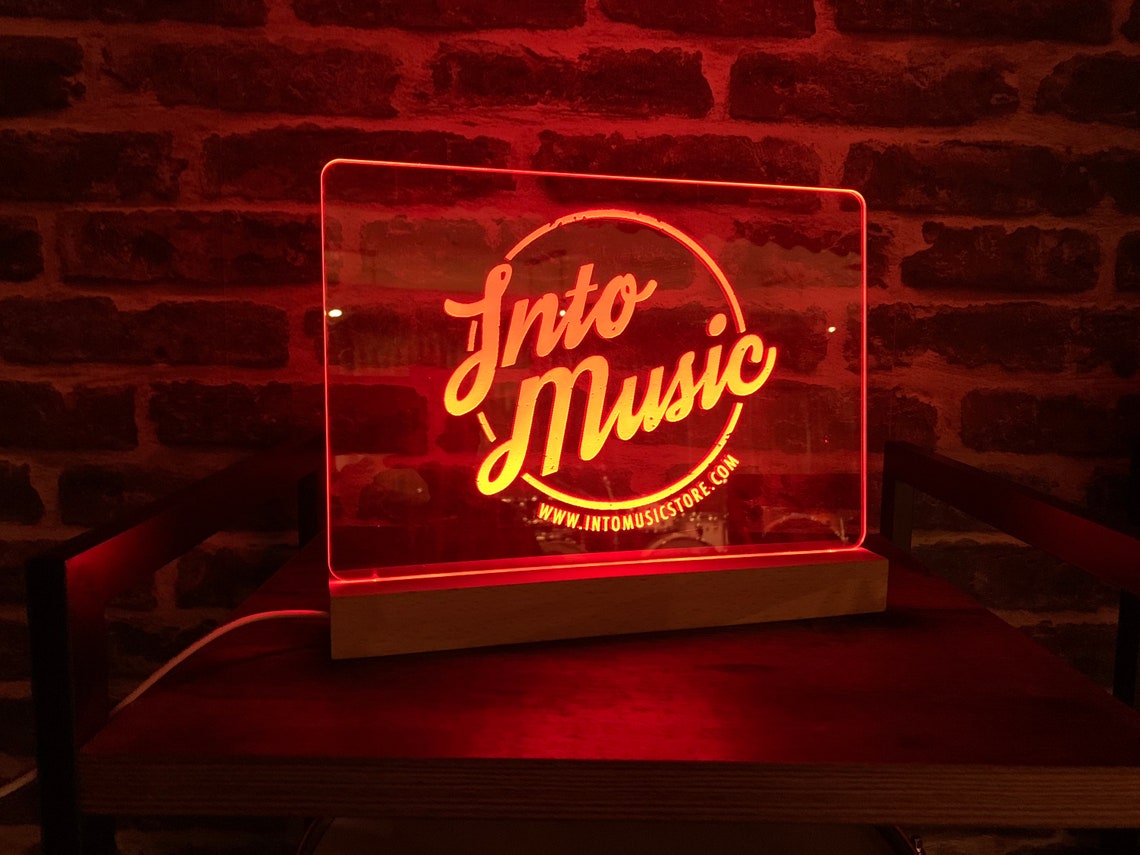 Personalised Company Logo LED Display Light With Wooden Base | Etsy UK