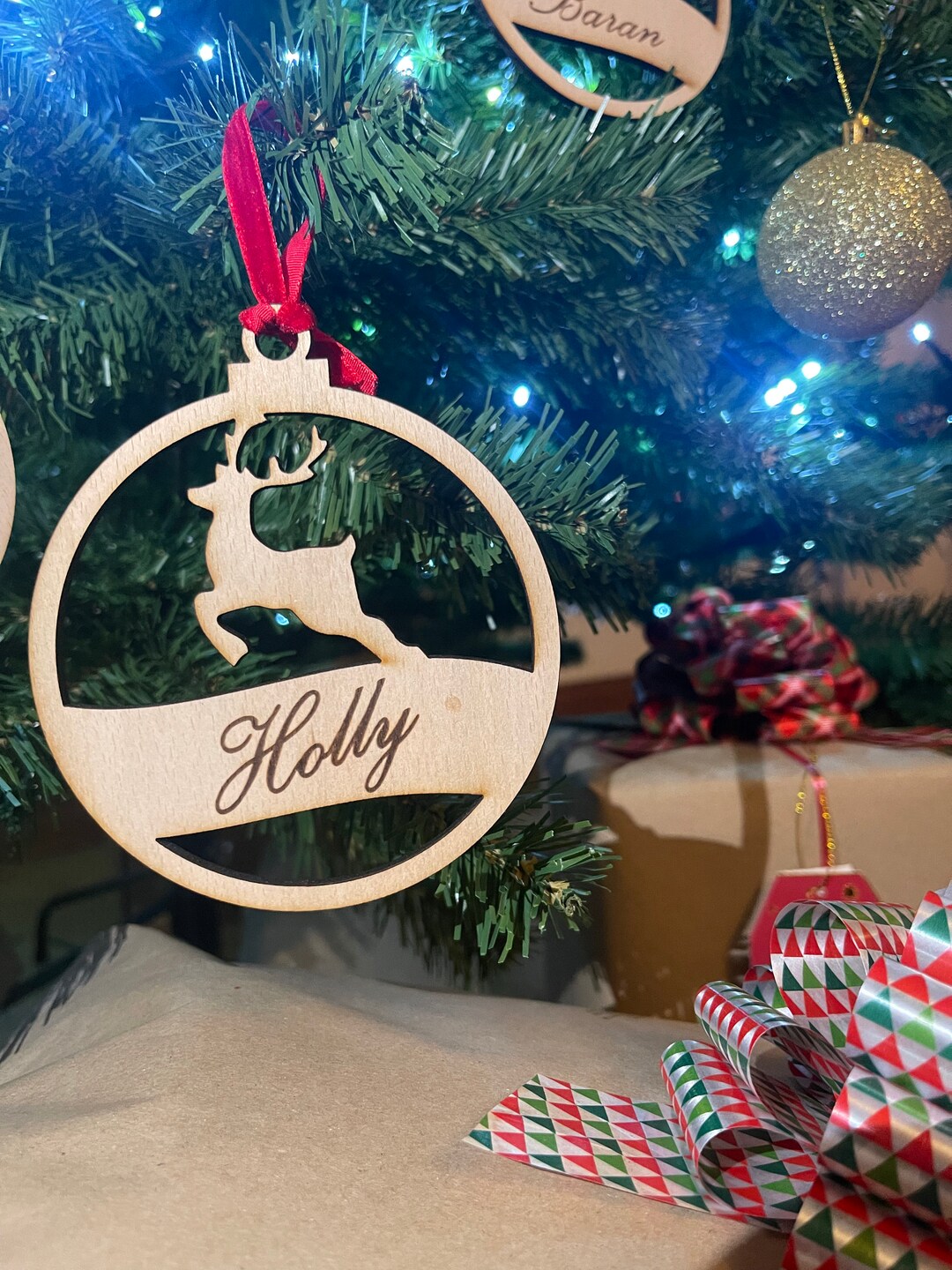 Personalised Reindeer Christmas Tree Decoration, Reindeer Bauble ...