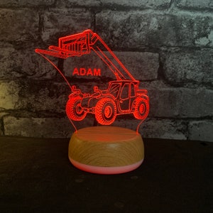 Personalised Forklift Loader Digger Night Light, LED Lamp, Farming ...